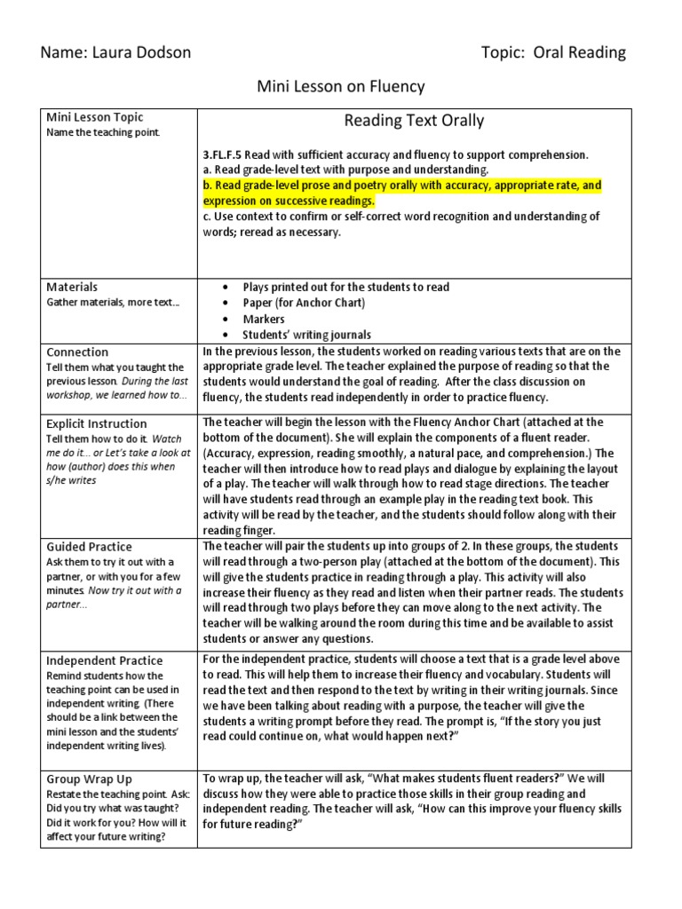 Fluency Mini Lesson | PDF | Reading (Process) | Fluency