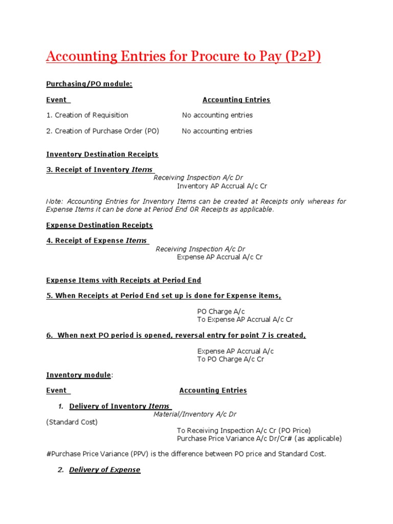 P2P Accounting Entries Overview | PDF | Accrual | Receipt