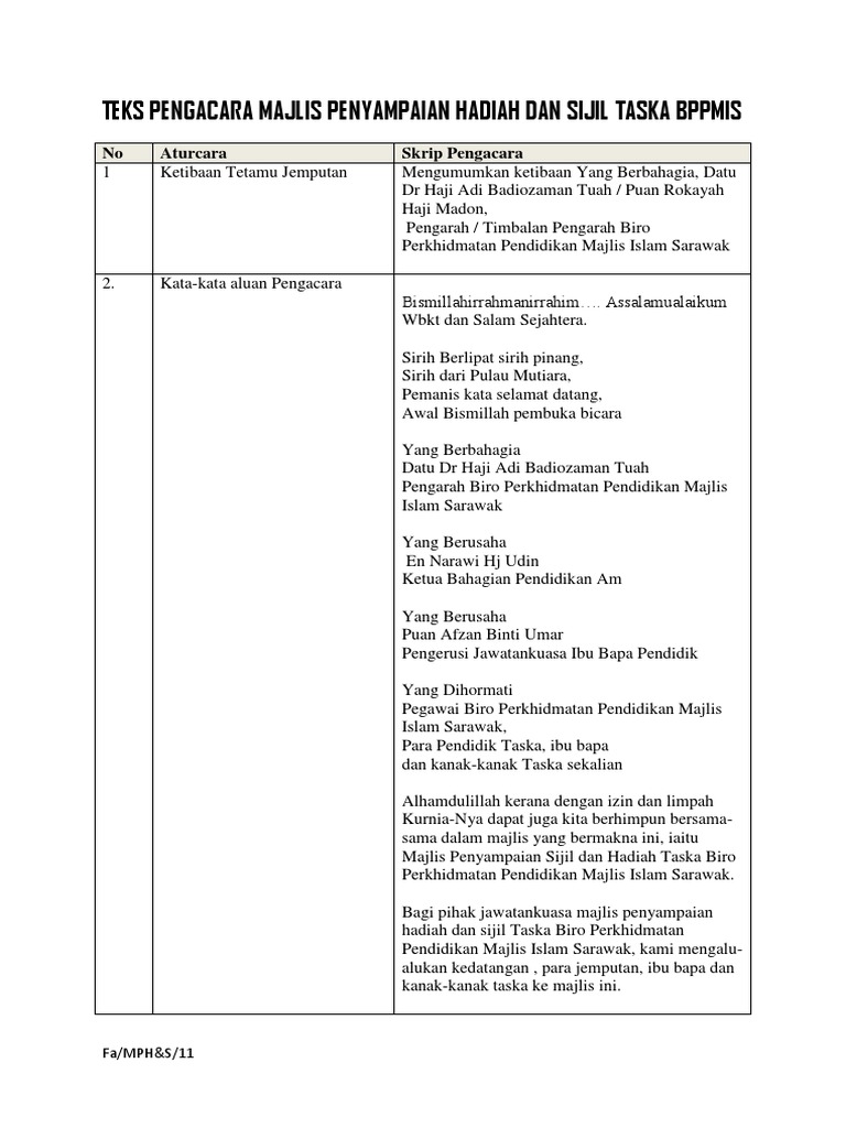 Teks Pengacara Konvo Taska | PDF Teks Pengacara Konvo Taska | PDF