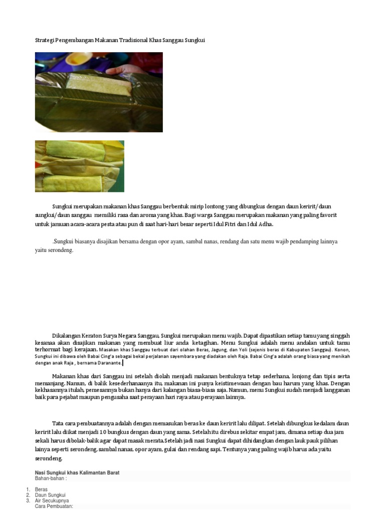 Strategi Pengembangan Makanan Tradisional Khas Sanggau Sungkui | PDF