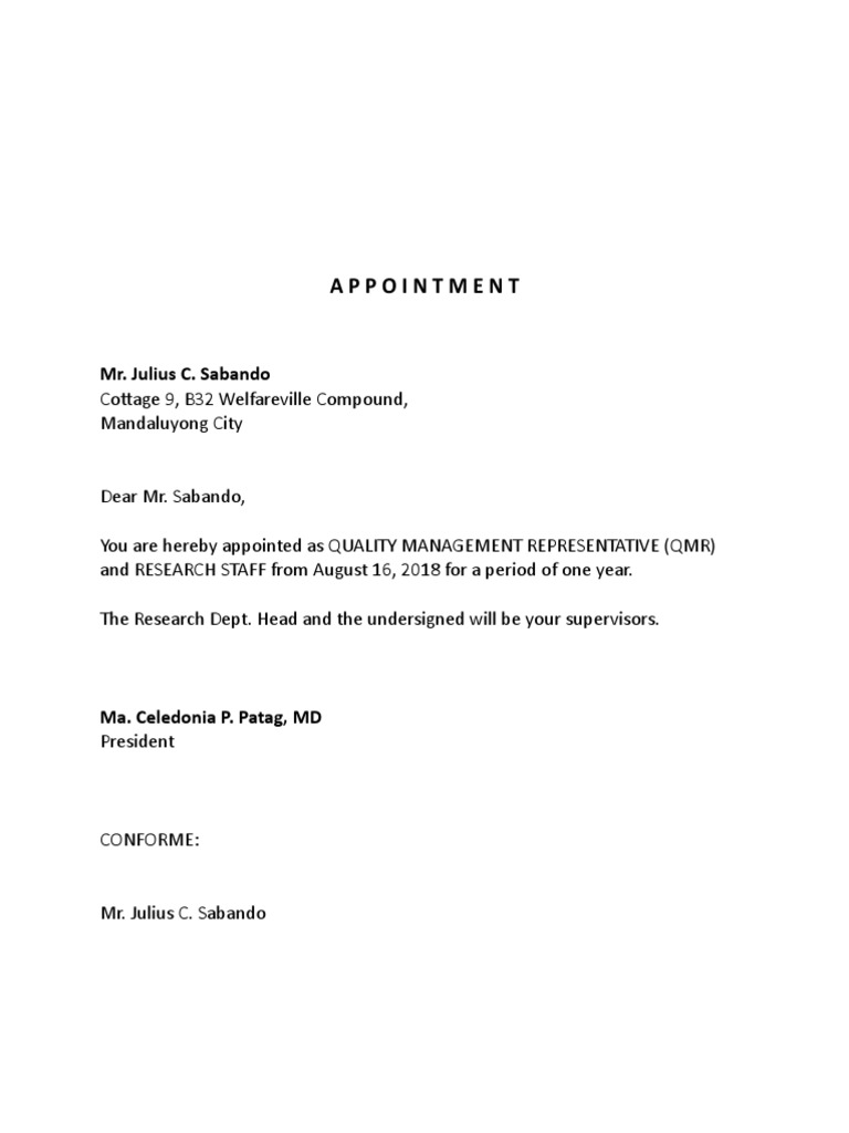 Appointment: Mr. Julius C. Sabando | PDF