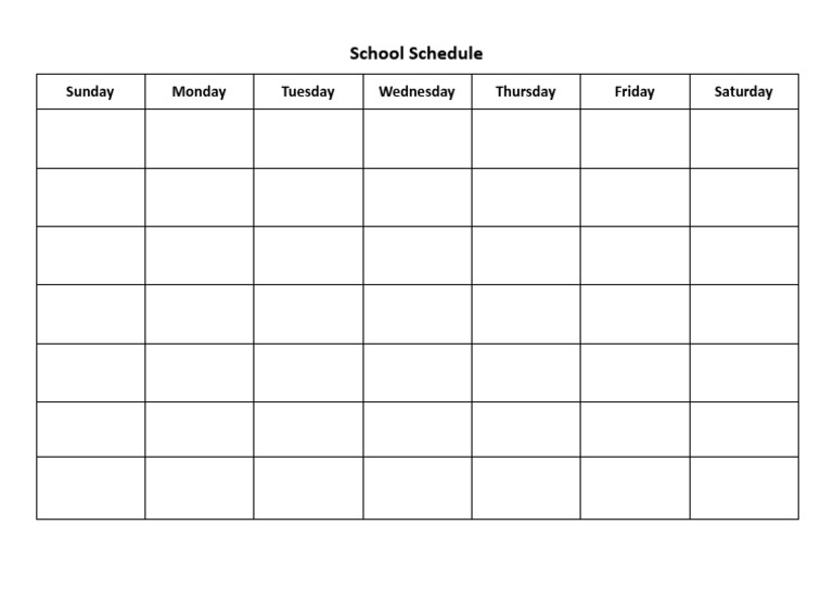 School Schedule: Sunday Monday Tuesday Wednesday Thursday Friday ...