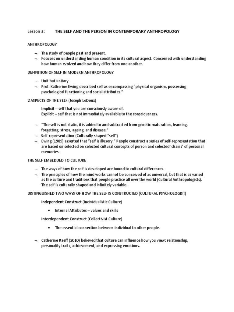 Lesson 3 The Self and The Person in Contemporary Anthropology | PDF ...