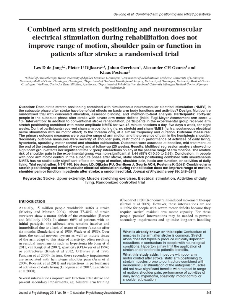 Combined Arm Stretch Positioning and Neuromuscular Electrical ...