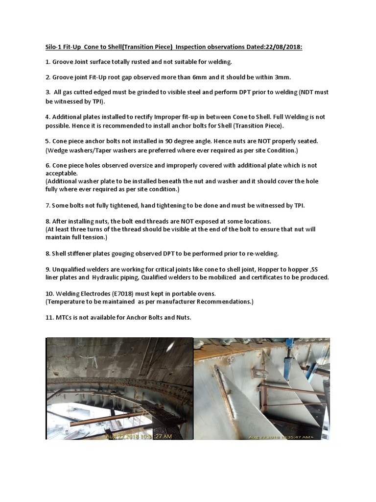 Silo-1 Fit-up Inspection Report