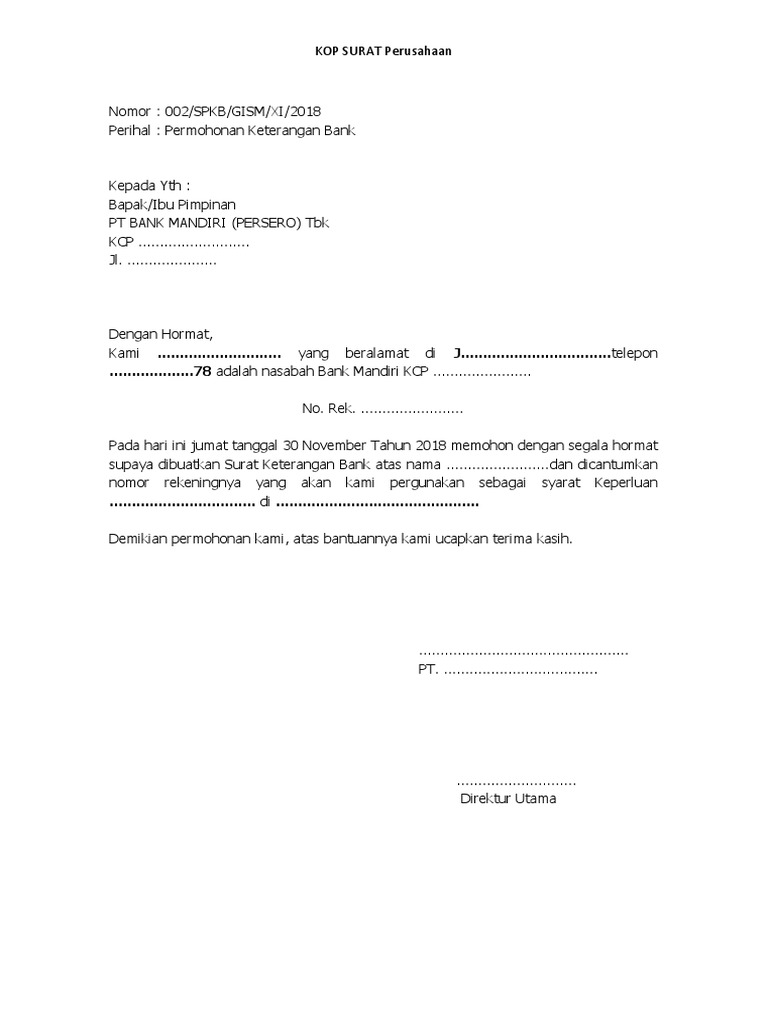 Contoh Surat Keterangan Bank | PDF