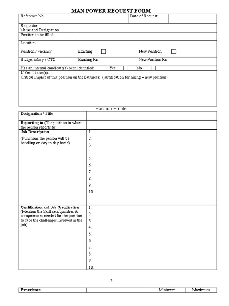 Manpower Request Form | PDF