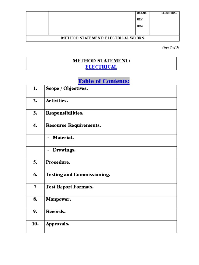 Method of Statement Electrical | PDF | Electrical Wiring | Switch