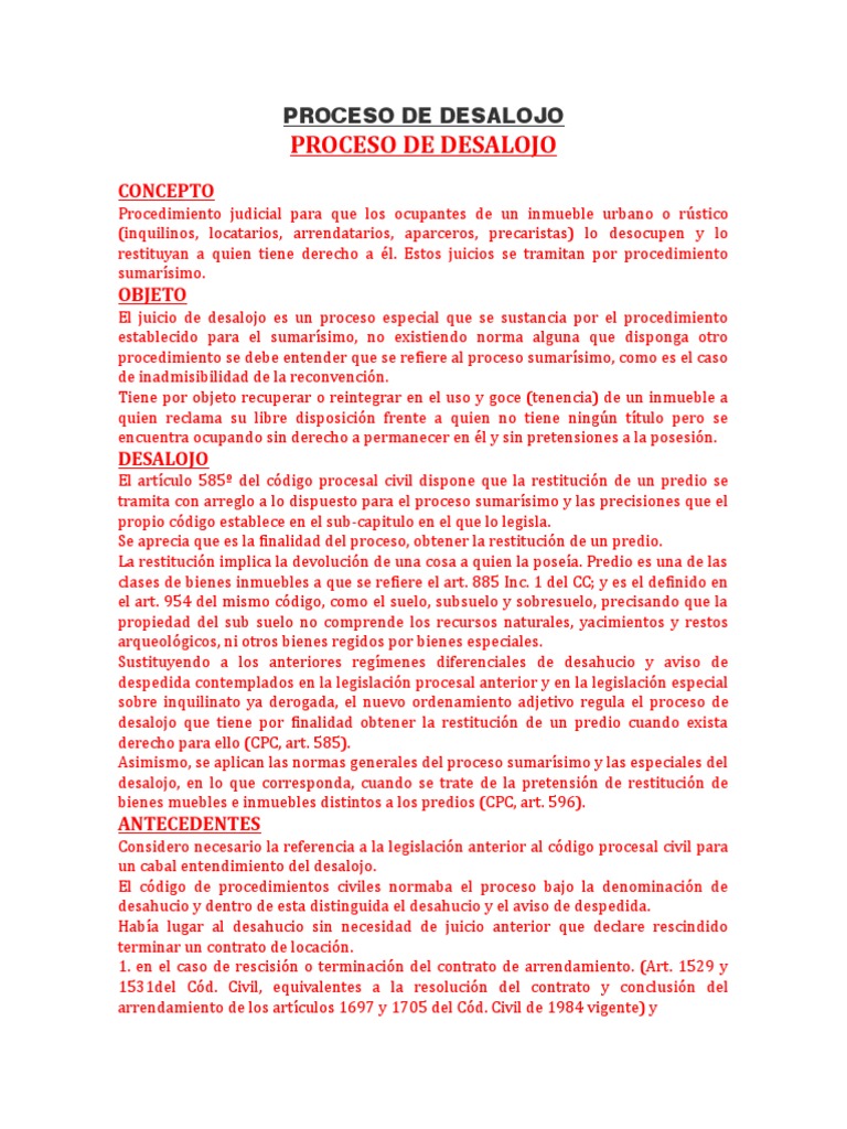 Proceso de Desalojo | PDF | Desalojo | Demanda judicial