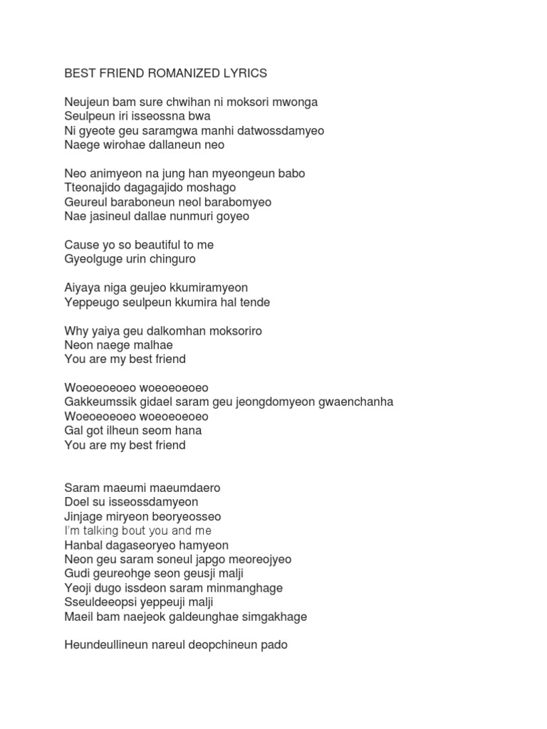 Best Friend Romanized Lyrics | PDF