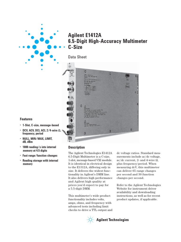E1412A 6.5-Digit High-Accuracy C-Size VXI DMM | PDF | Alternating ...