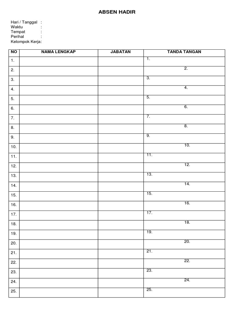 Absen Hadir: NO Nama Lengkap Jabatan Tanda Tangan | PDF