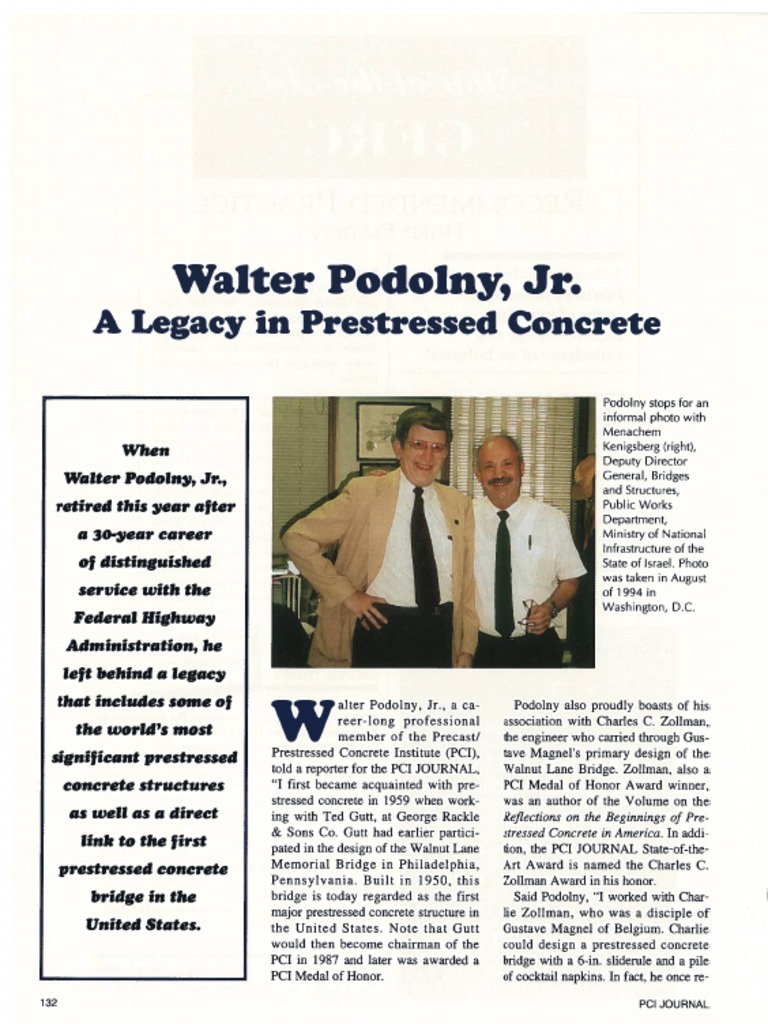 Legacy of Walter Podolny in Concrete | PDF | Prestressed Concrete | Bridge