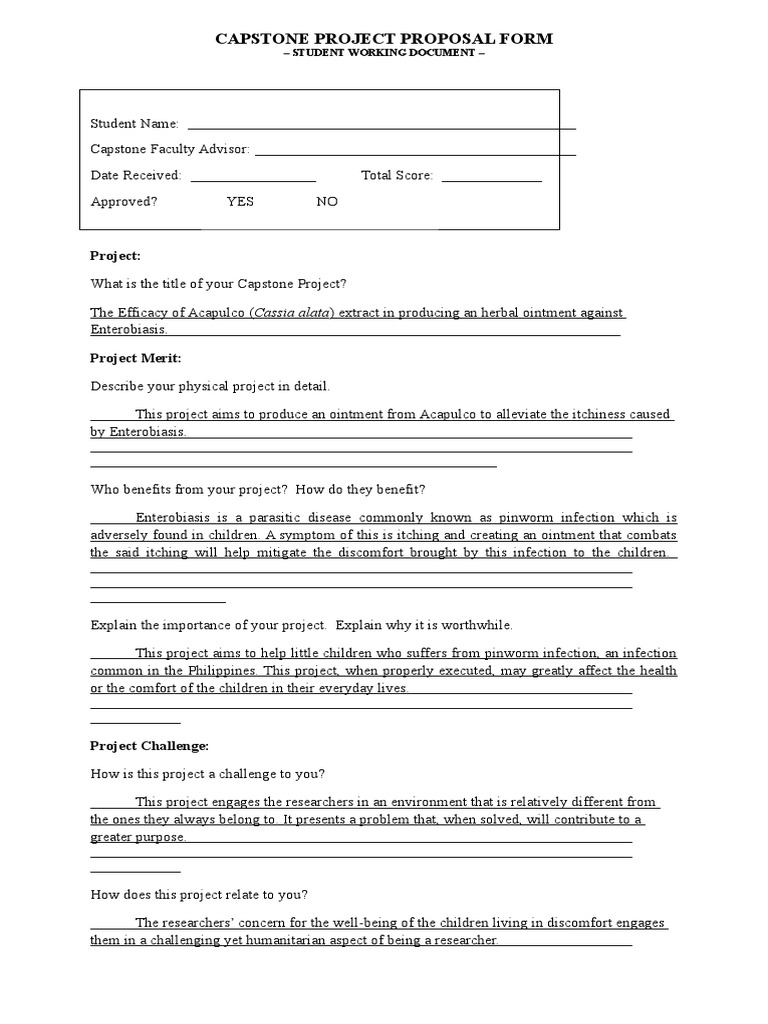 Capstone Project Proposal: Herbal Ointment | PDF | Rubric (Academic ...