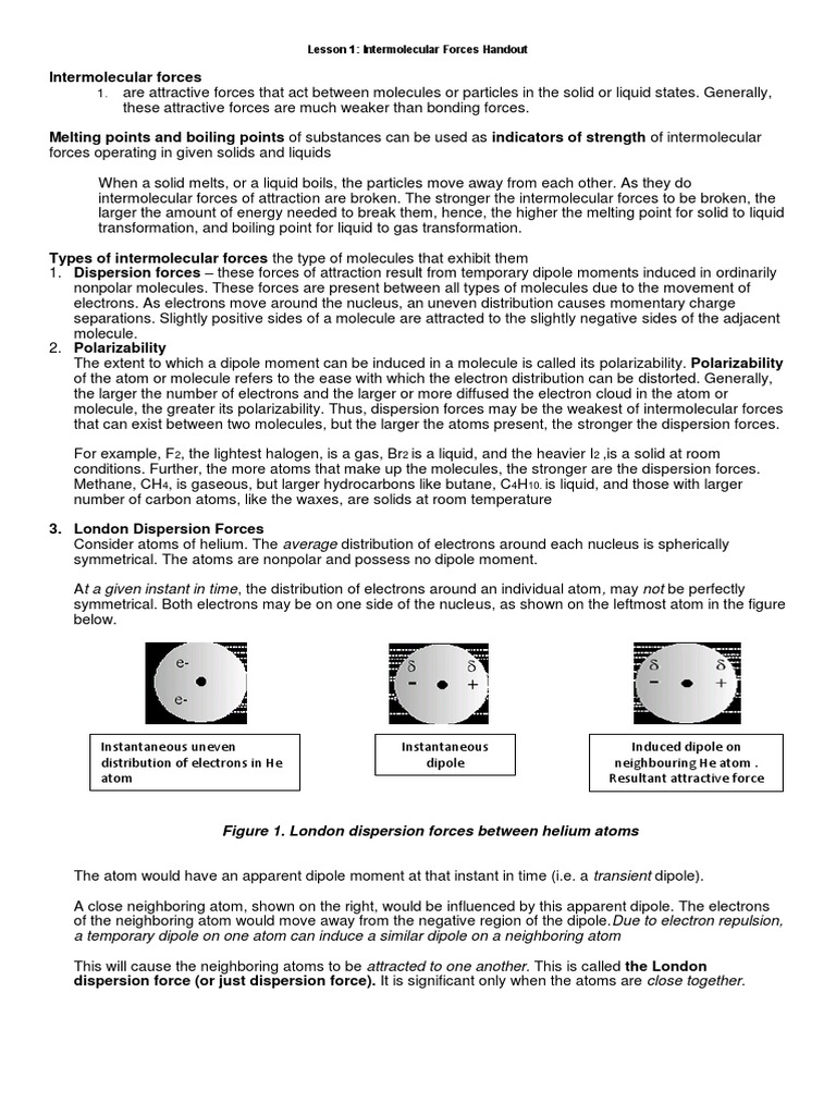 Lesson 1 Student Handout 1 | PDF | Intermolecular Force | Chemical Polarity
