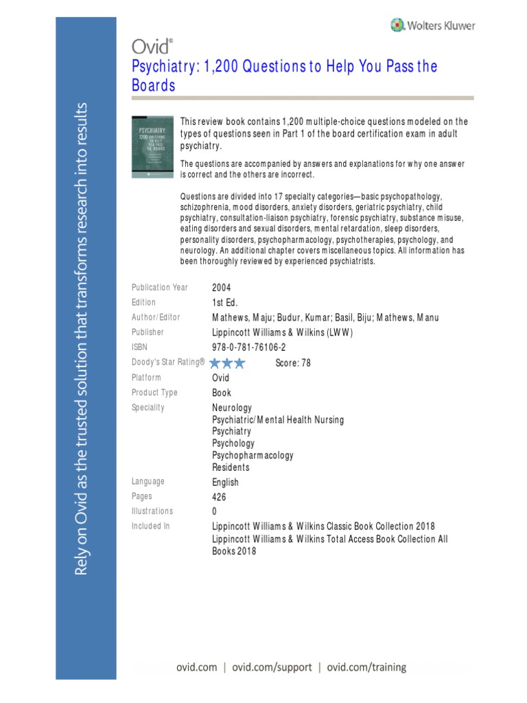 Psychiatry: 1,200 Questions To Help You Pass The Boards | PDF | Self ...
