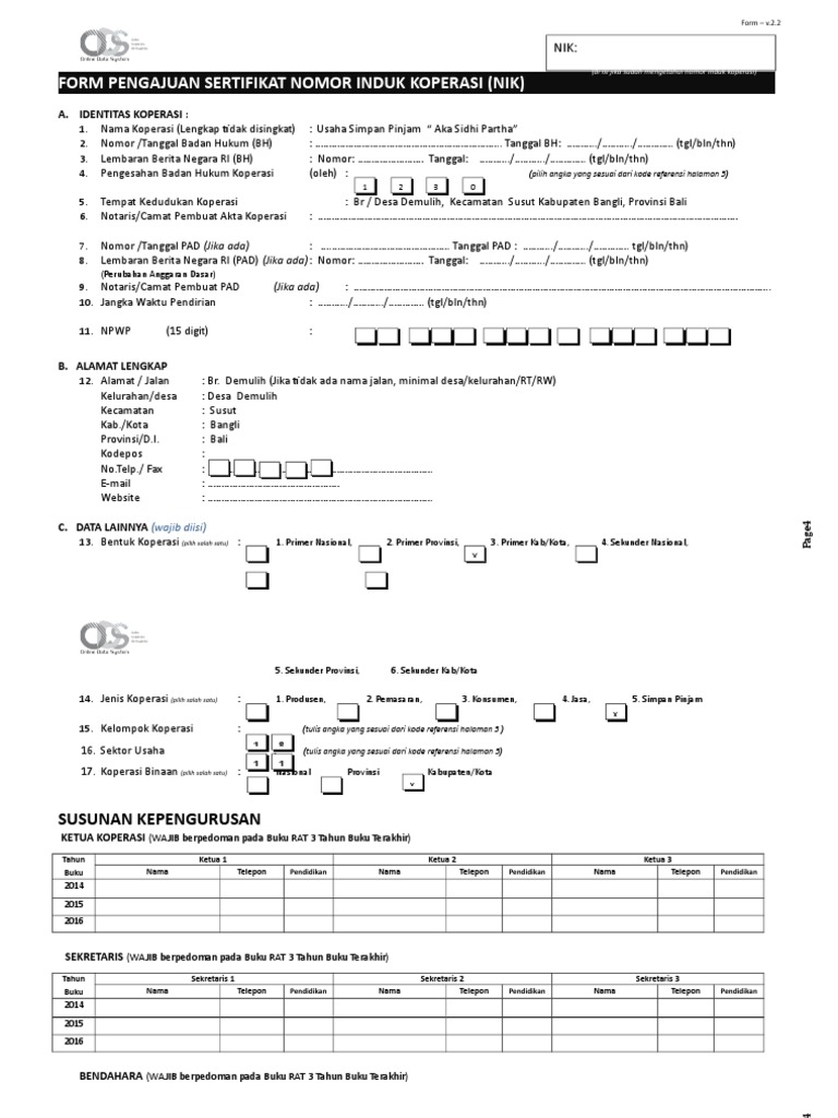 Formulir Pendaftaran Koperasi NIK | PDF
