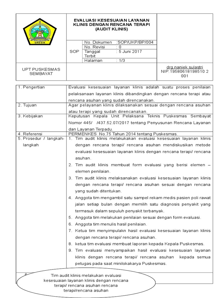 7.4.1.3 Sop Evaluasi Kesesuaian Layanan Klinis | PDF | Sains & Matematika