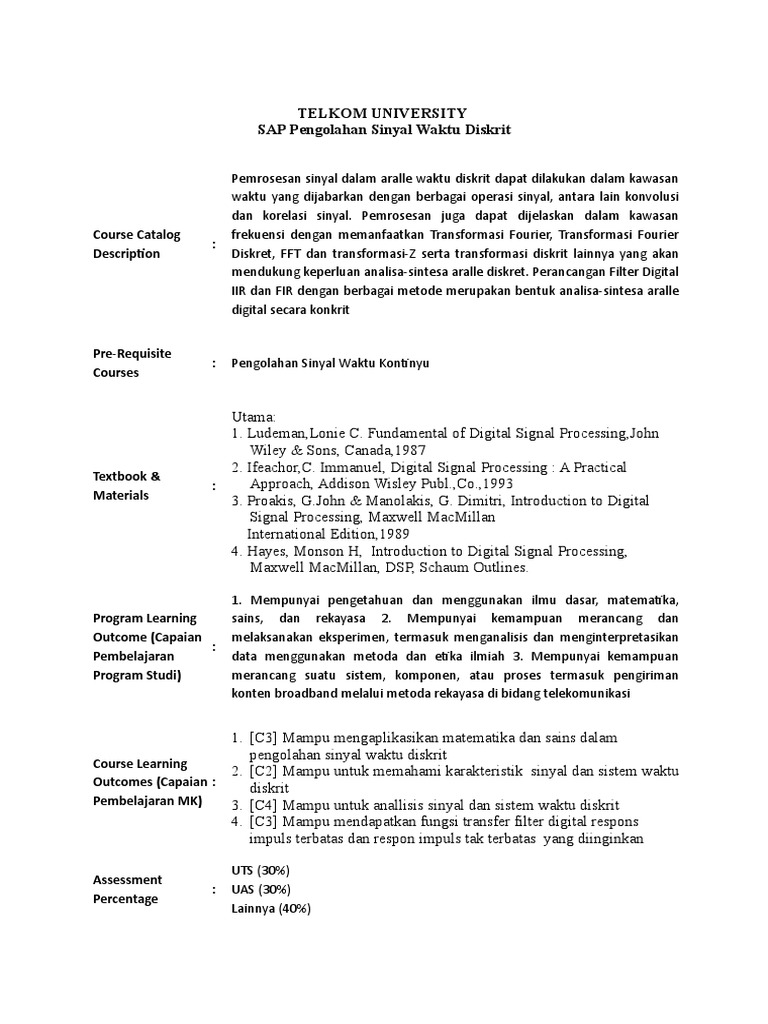 Pengolahan Sinyal Waktu Diskrit | PDF