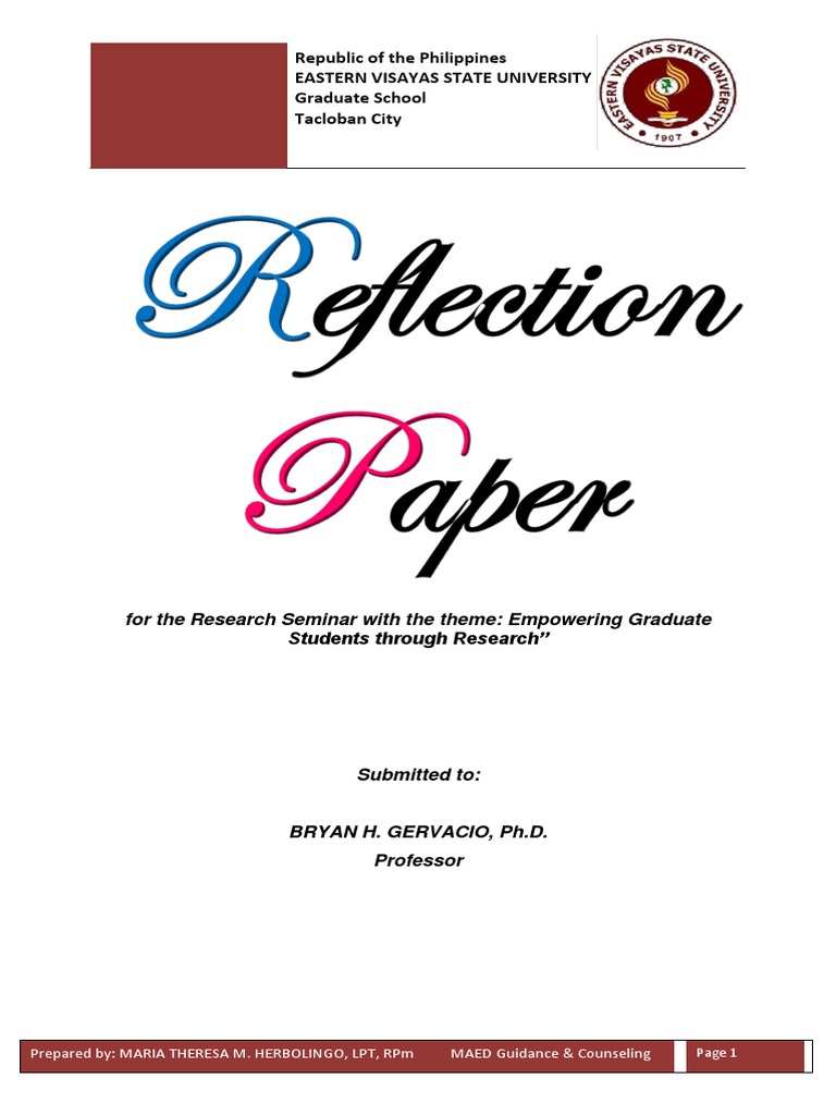 Reflection Paper Re-Seminar in Writing Thesis Proposal | Download Free ...