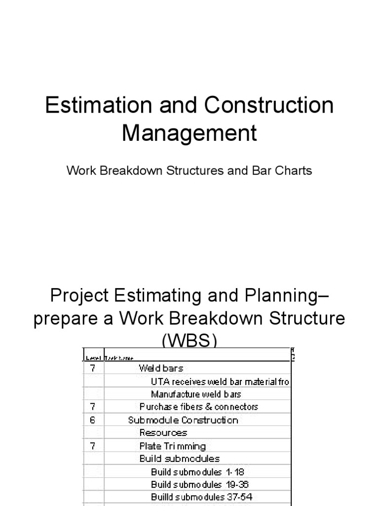 Estimation and Construction Management: Work Breakdown Structures and ...