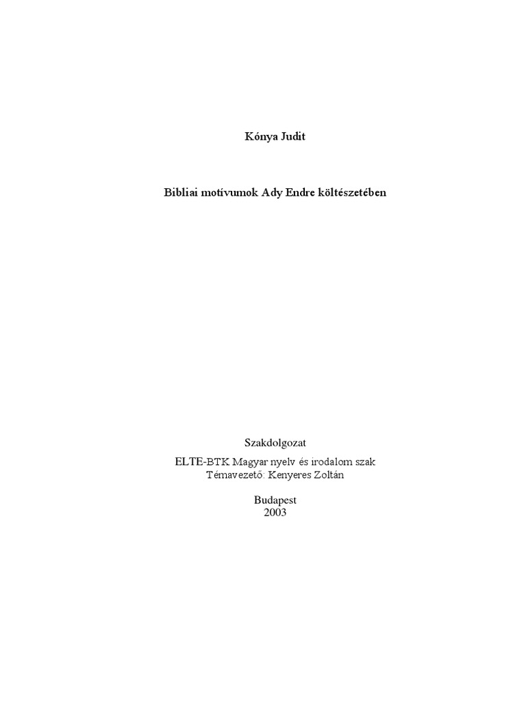 KÓNYA Judit: Bibliai Motívumok Ady Endre Költészetében 2003