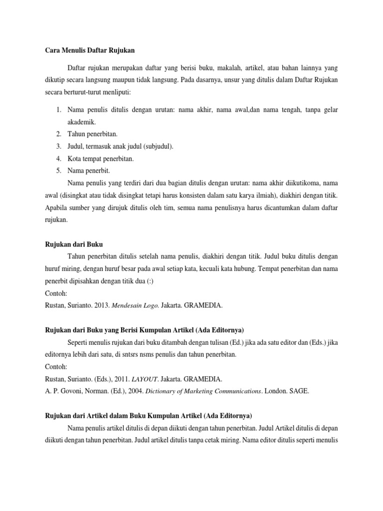 Cara Menulis Daftar Rujukan | PDF