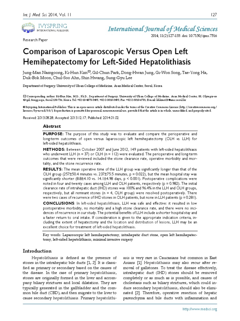 Comparison of Laparoscopic Versus Open Left Hemihepatectomy For Left ...