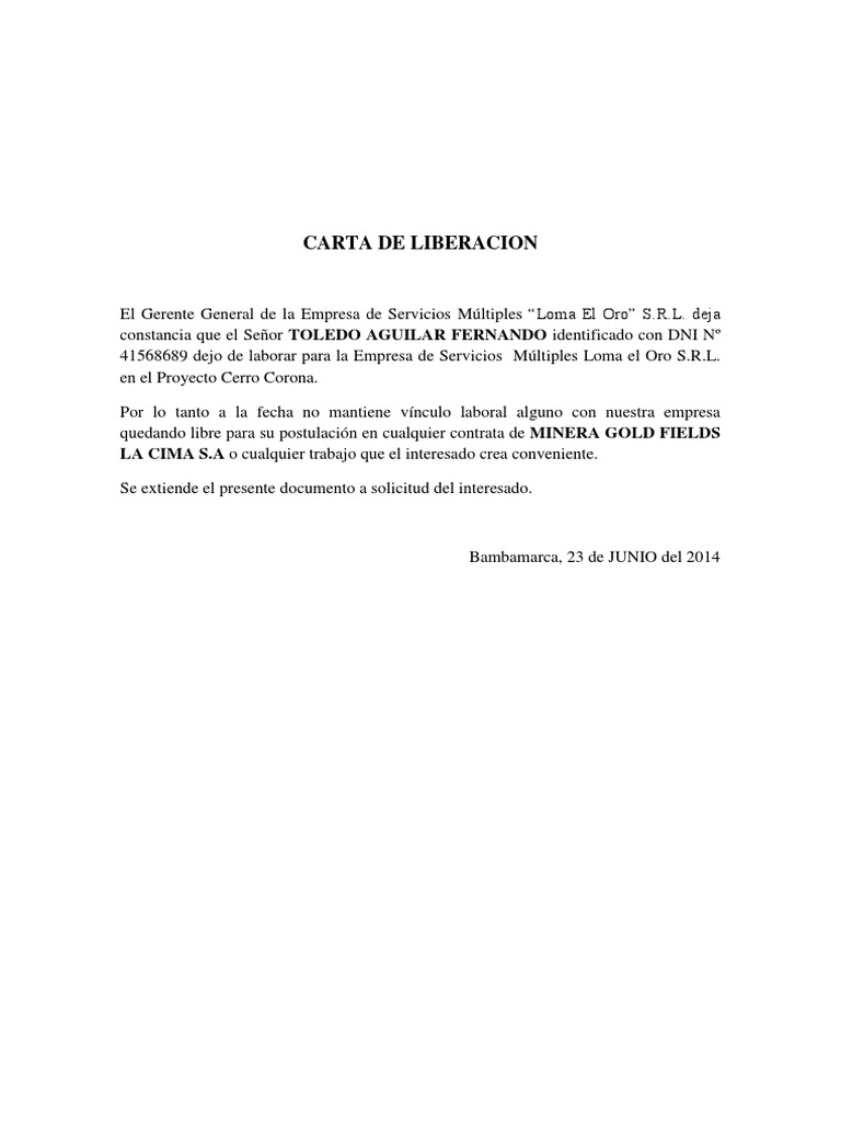 Carta de Liberacion
