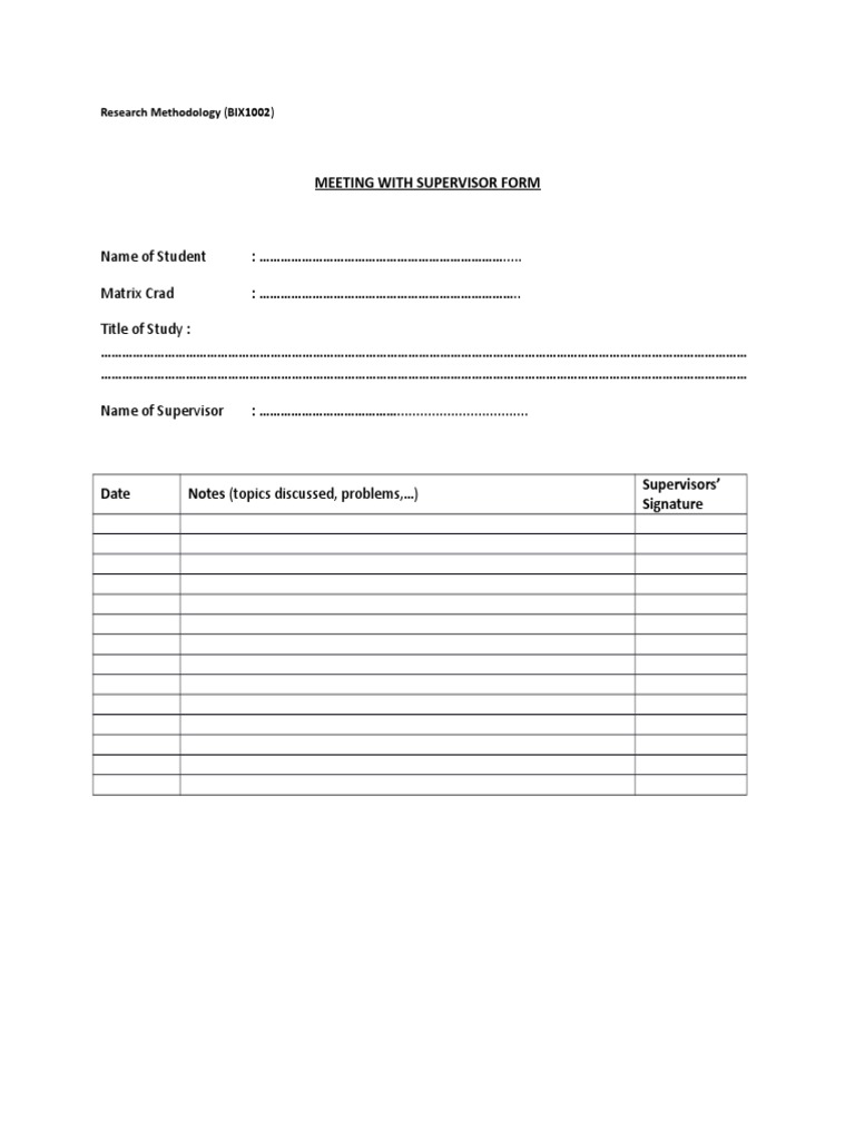 Supervisor Meeting Form for Research | PDF | Art