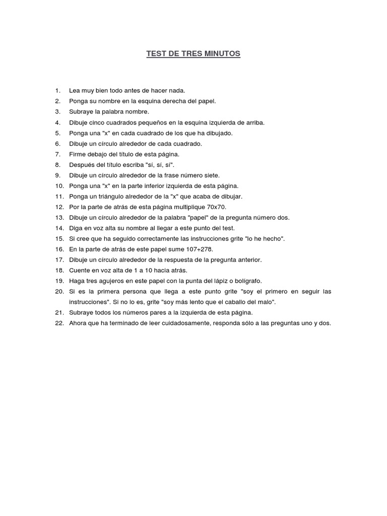 Test de Tres Minutos | PDF