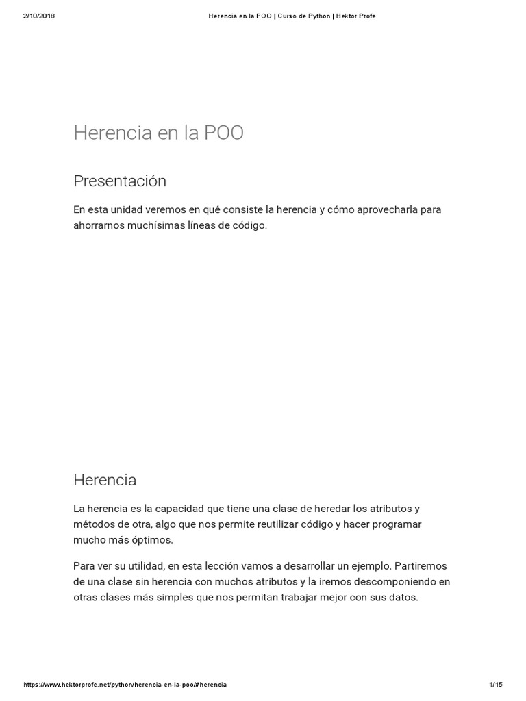 Herencia en La POO - Curso de Python - Hektor Profe | PDF | Herencia (Programación Orientada a ...