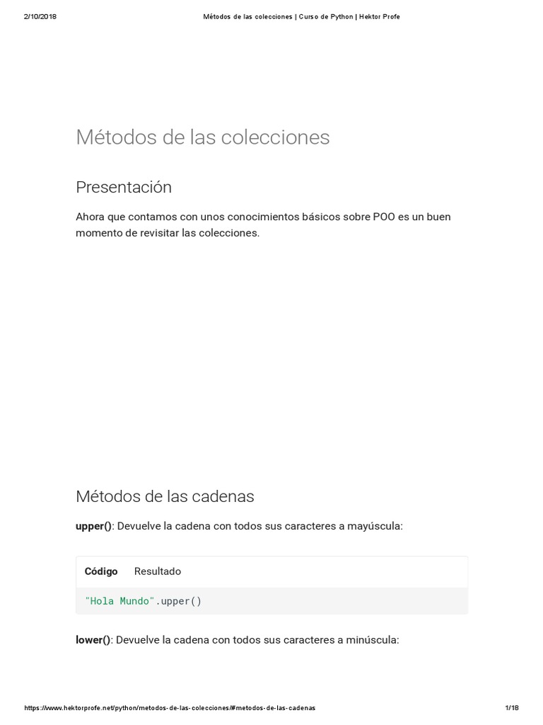 Métodos de Las Colecciones - Curso de Python - Hektor Profe | PDF | Texto | Impresión