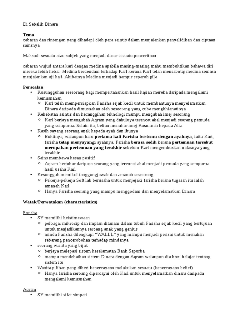 Di Sebalik Dinara Cheat Sheet | PDF