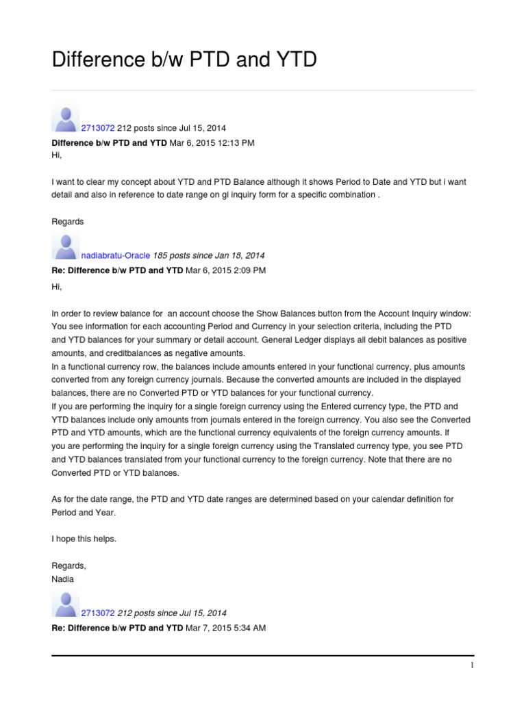 Understand PTD vs YTD balances with examples | PDF | Debits And Credits ...
