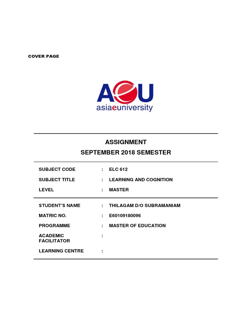 Assignment September 2018 Semester: Cover Page | PDF | Learning ...