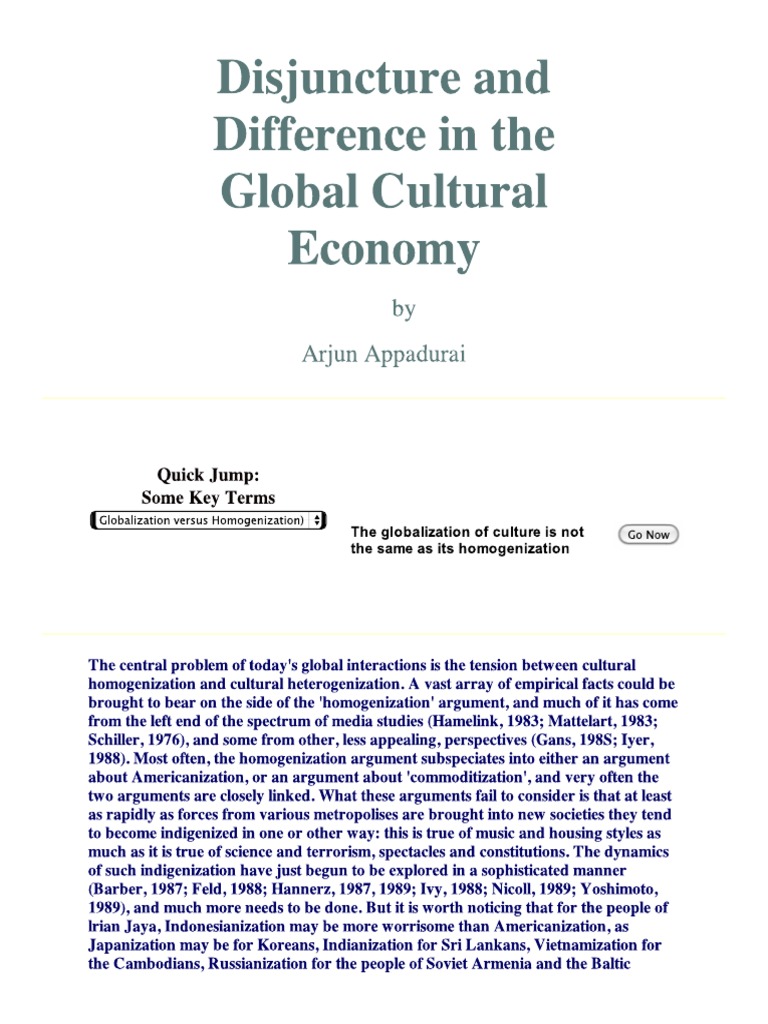 Appadurai - Disjuncture and Difference in The Global Cultural Economy | PDF