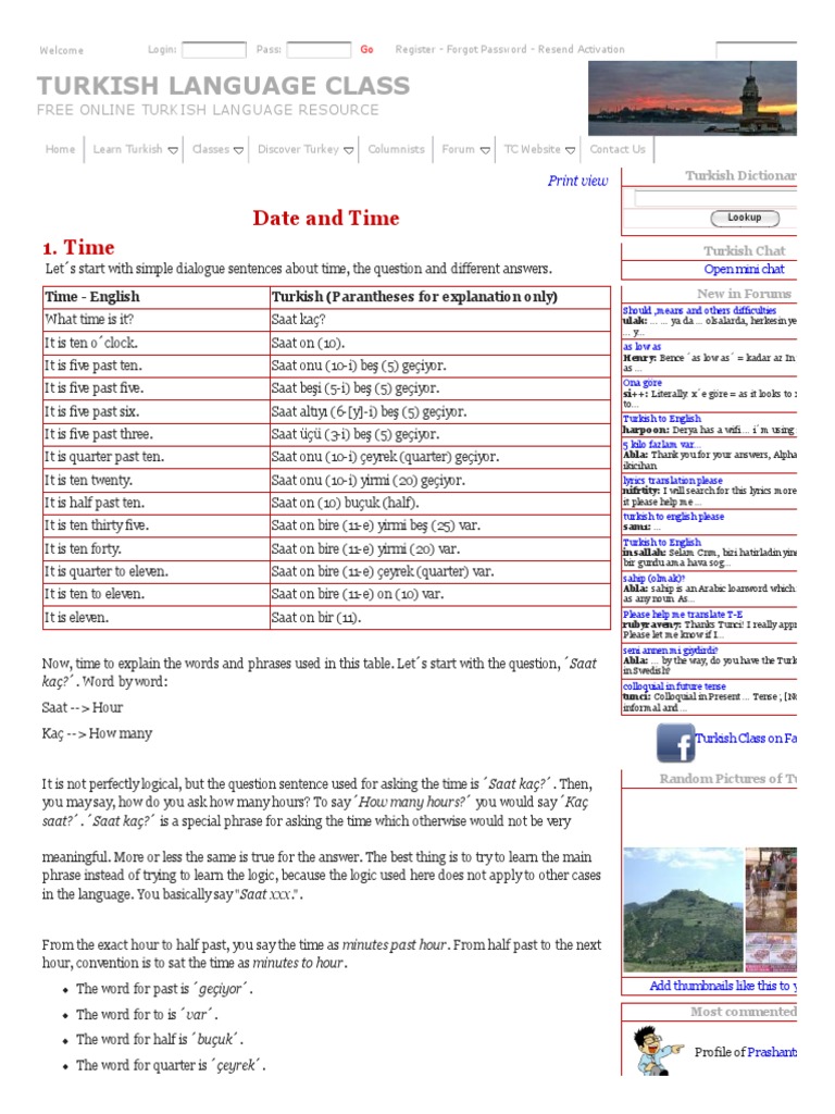 Turkish Language Class: Time Basics | PDF | Internet Forum | Language ...