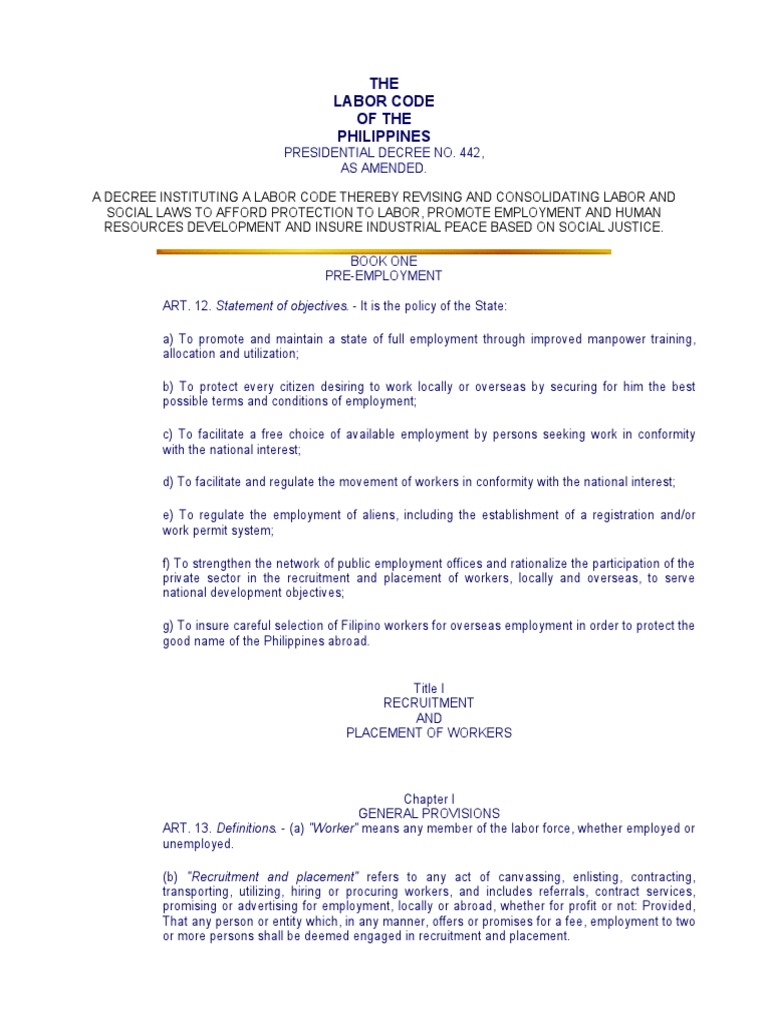 The Labor Code of The Philippines | PDF | Apprenticeship | Human Resources