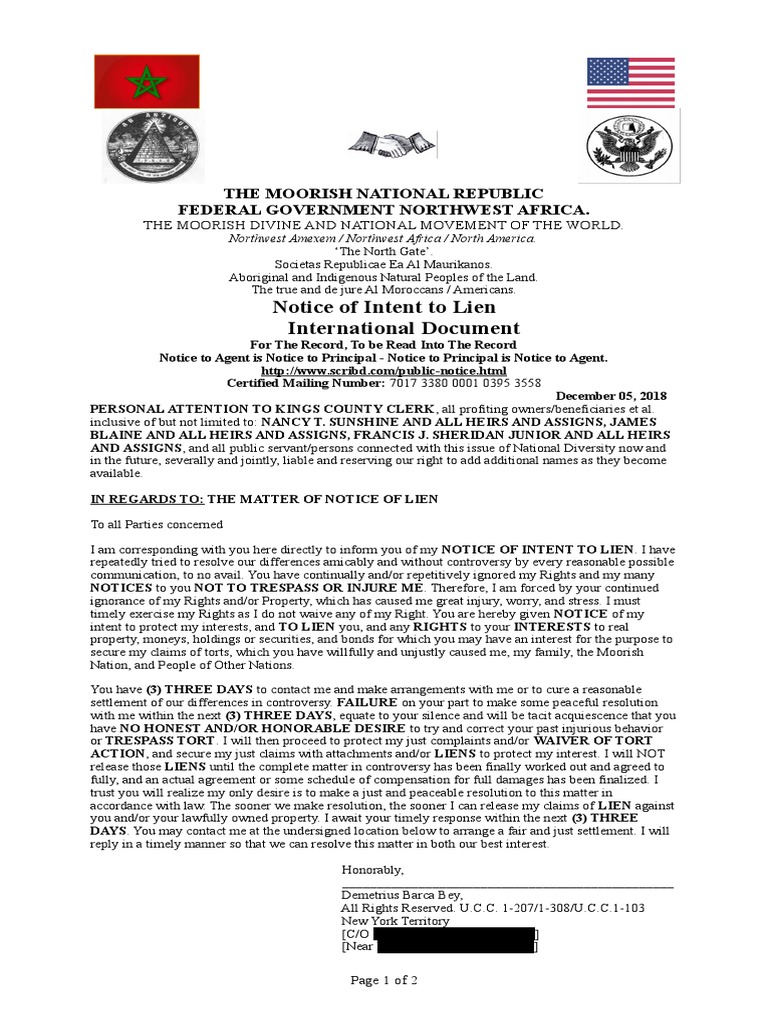 Notice of Intent To Lien | Download Free PDF | Tort | Lien