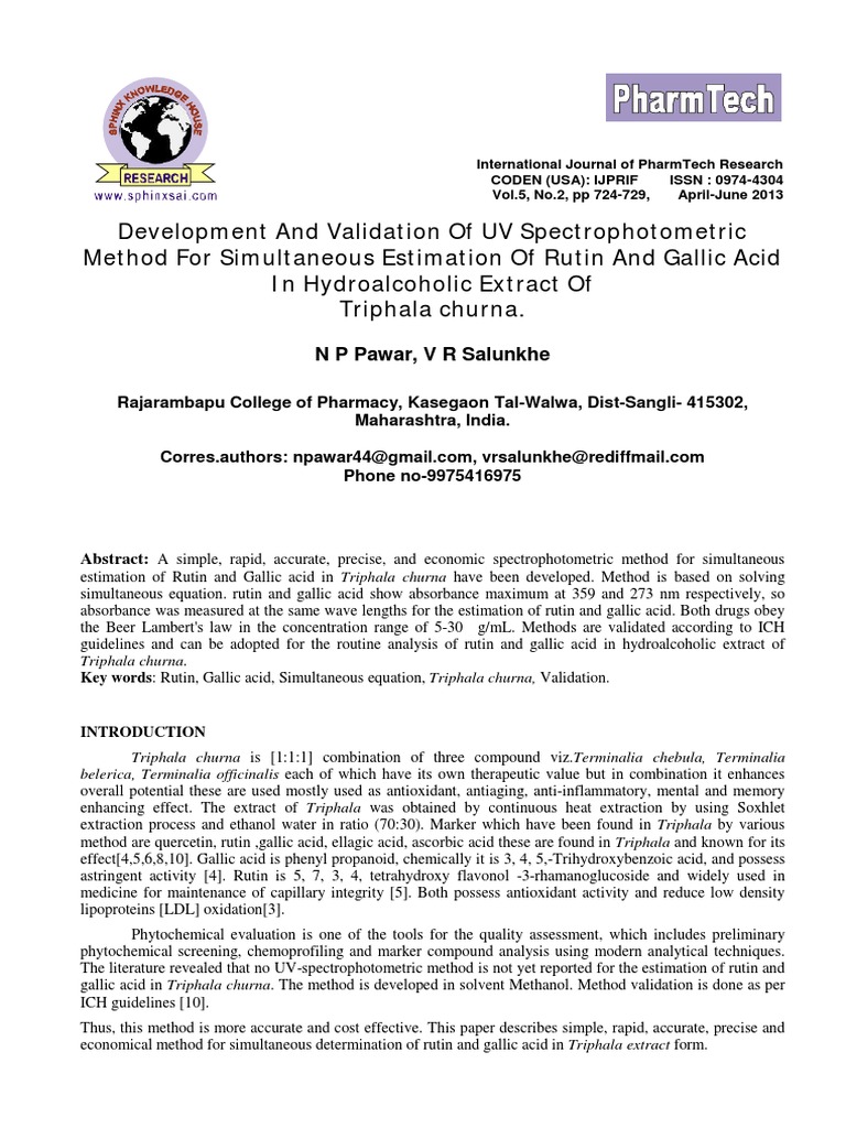 Development and Validation of a UV Spectrophotometric Method for the Simultaneous Estimation of ...