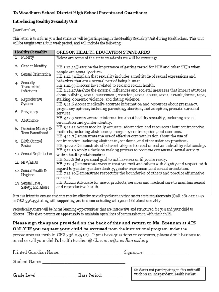 Human Sexuality Ed Parent Letter 17-18 | PDF | Human Sexual Activity ...