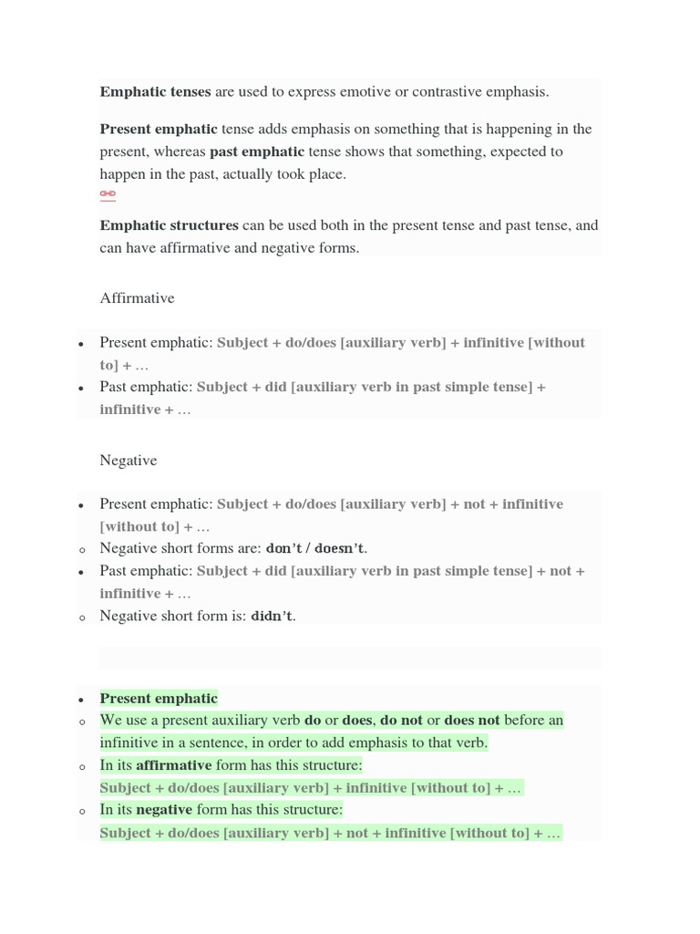 Emphatic Tenses Are Used To Express Emotive or Contrastive Emphasis ...