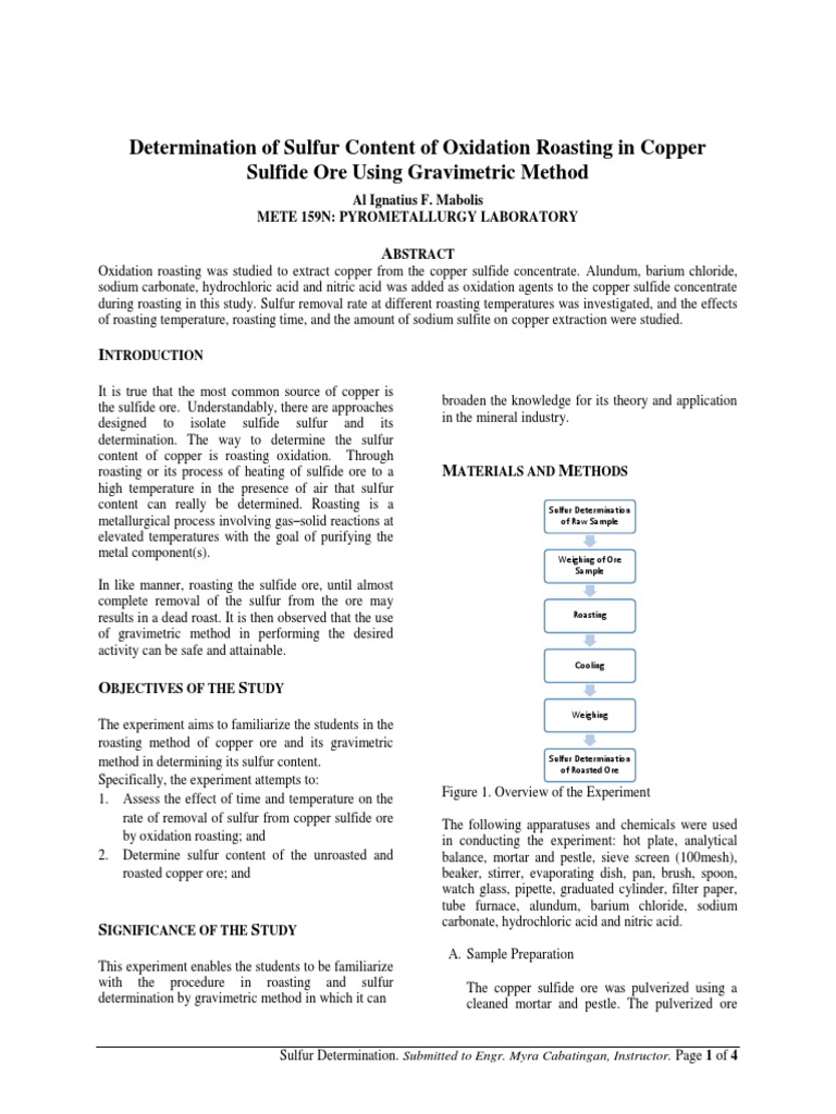 Determination of Sulfur Content of Oxidation Roasting in Copper Sulfide ...