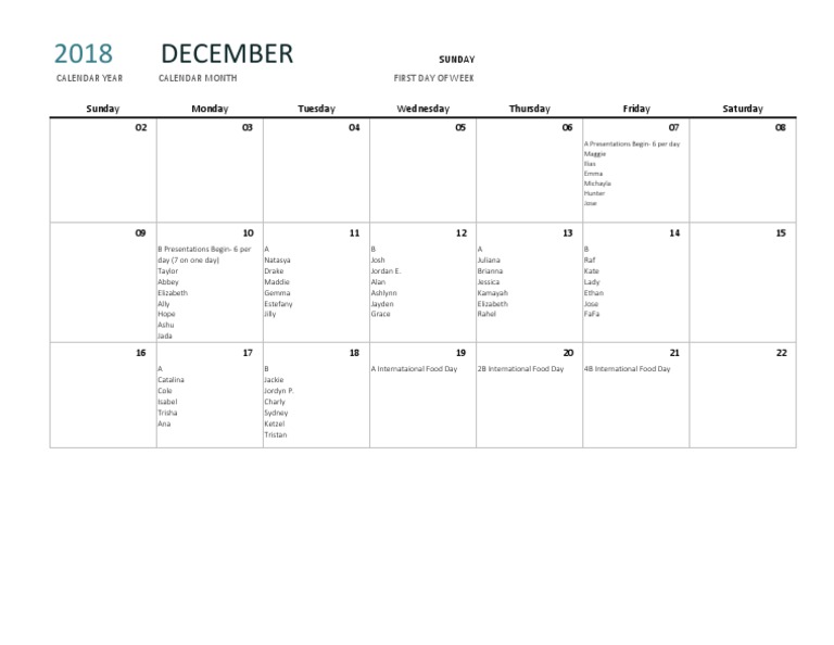 Presentation Calendar 2a and 2b | PDF