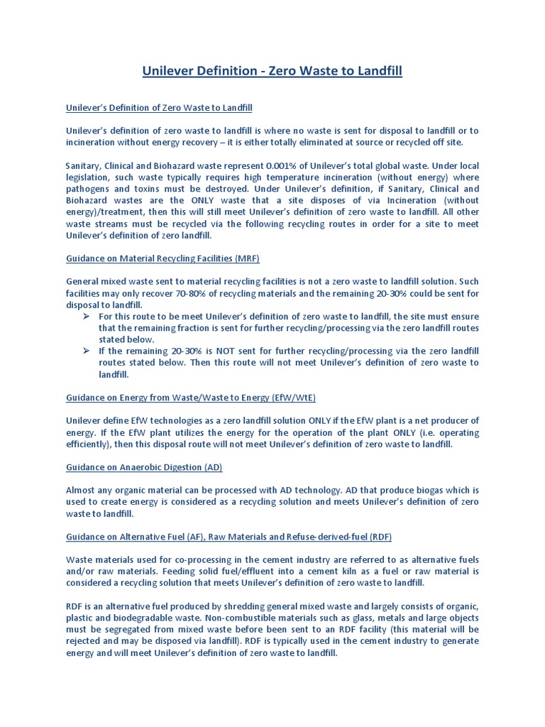 Unilever Definition - Zero Waste To Landfill | Download Free PDF ...