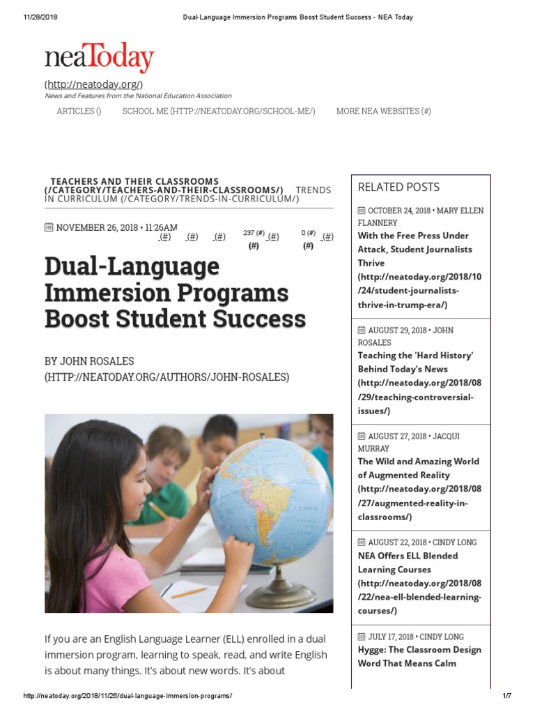Dual-Language Immersion Programs Boost Student Success - Nea Today ...