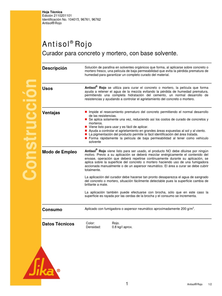 Ficha Técnica Antisol Rojo | PDF | Hormigón | Naturaleza