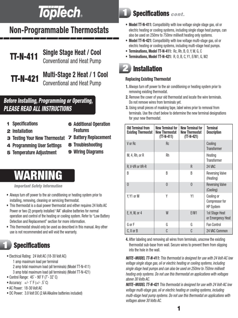TopTech Value Series Non-Programmable Manual | PDF | Thermostat | Air Conditioning