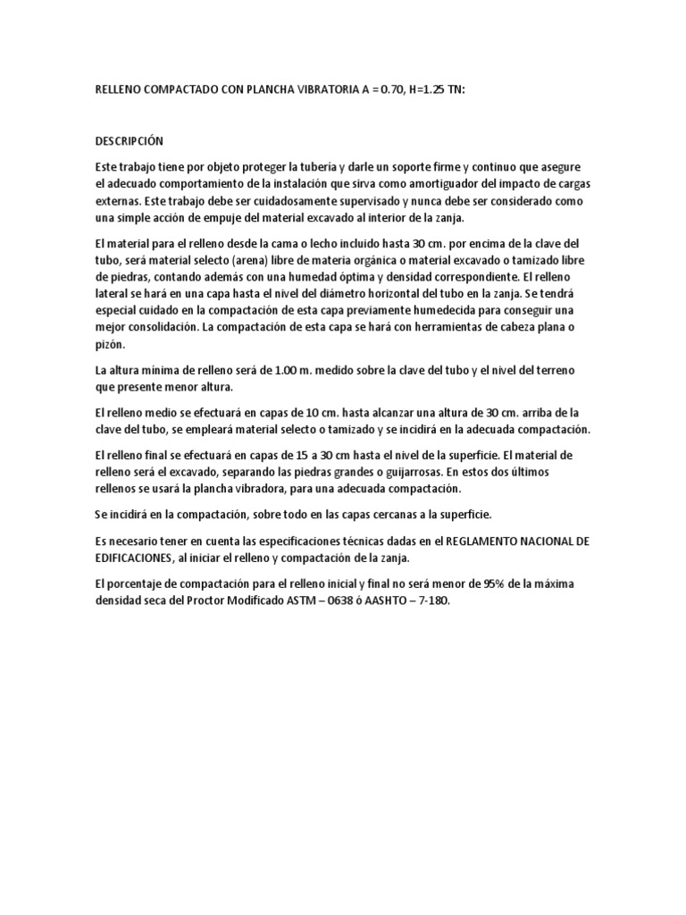 Relleno Compactado Con Plancha Vibratoria A | PDF